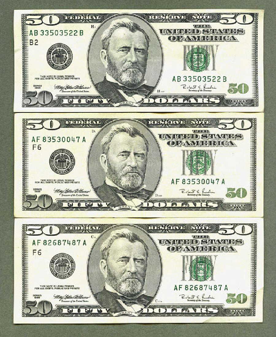1996 (3) Ulysses Grant Fifty Dollar Bill US Currency 1996 (3) Ulysses Grant Fifty Dollar Bill US Currency
