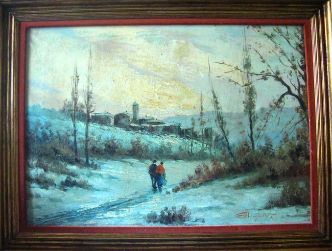 Ercole Magrotti Oil Painting Original Snow Landscape