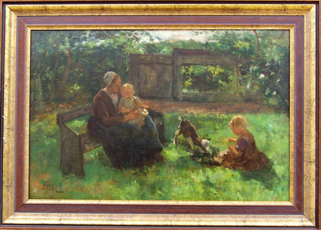 KEVER Jacob Oil Painting Original Art Playing with Goat