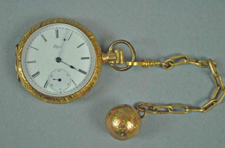 Ladies 14k Elgin Open Face Pocket Watch & Fob