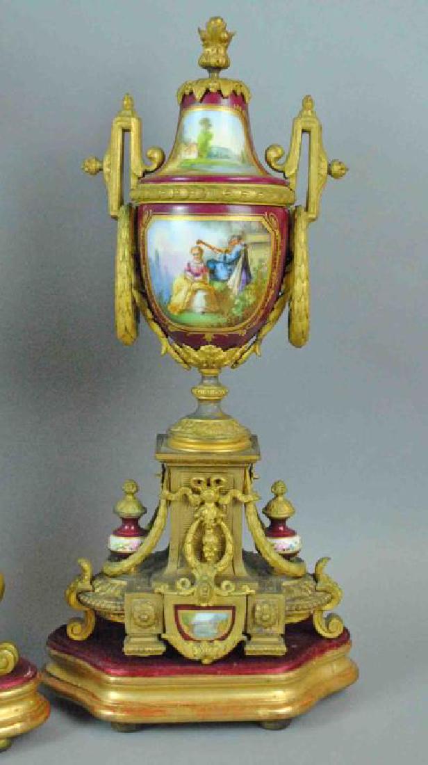 JOHN BENNETT BRONZE & PORCELAIN CLOCK GARNITURE