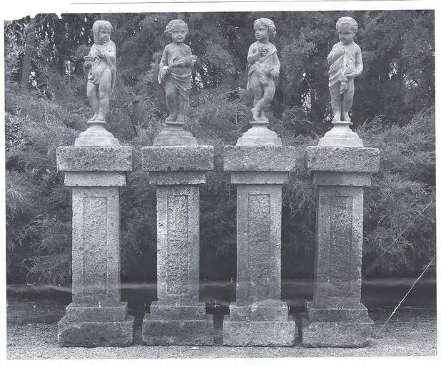 Lead Putti Statuary On Stone Pedestals, Ex Sotheby