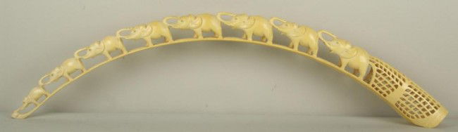 171: LARGE ASIAN CARVED IVORY ELEPHANT BRIDGE depicting