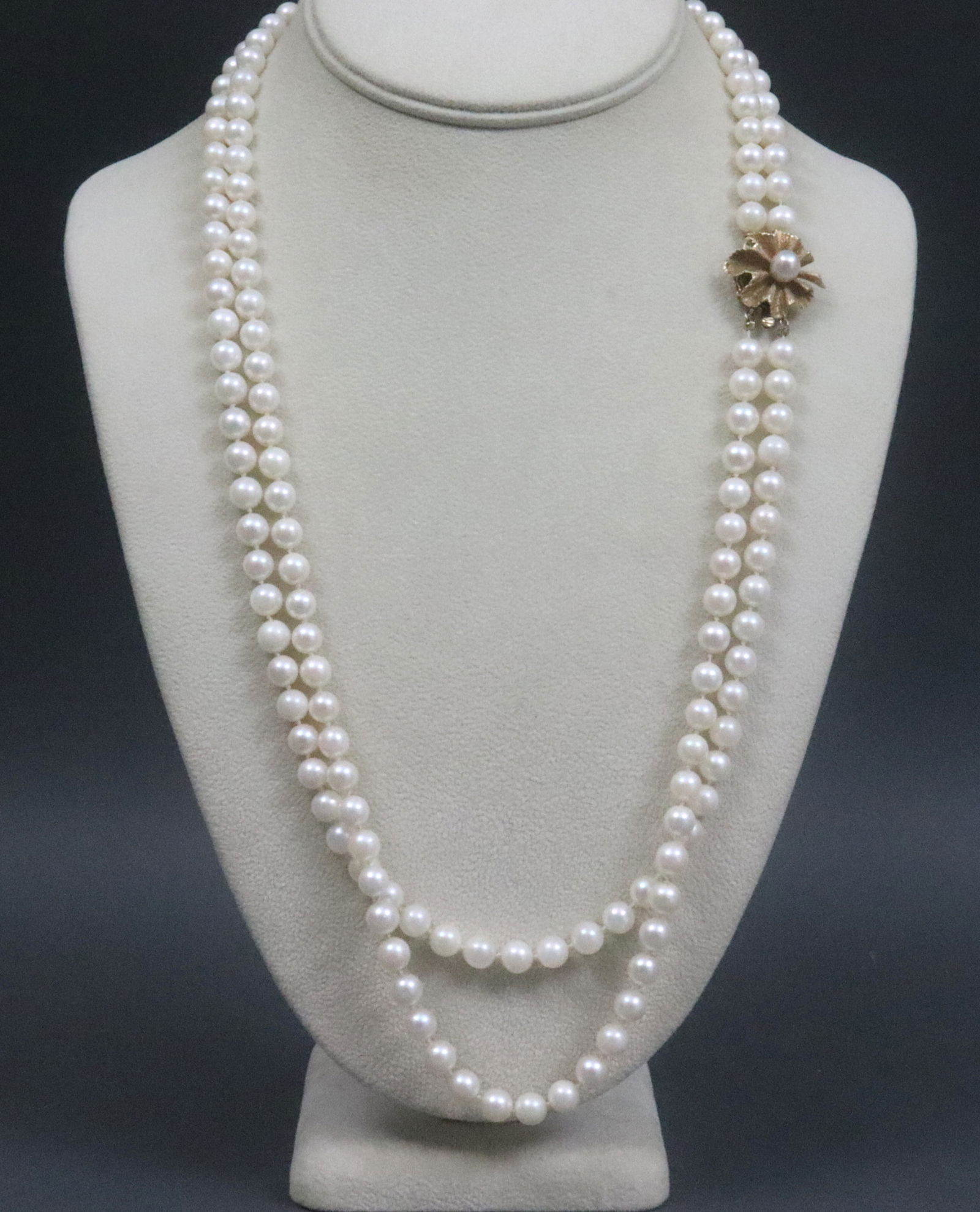 14k Matinee Length 2-strand Pearl Necklace Auction
