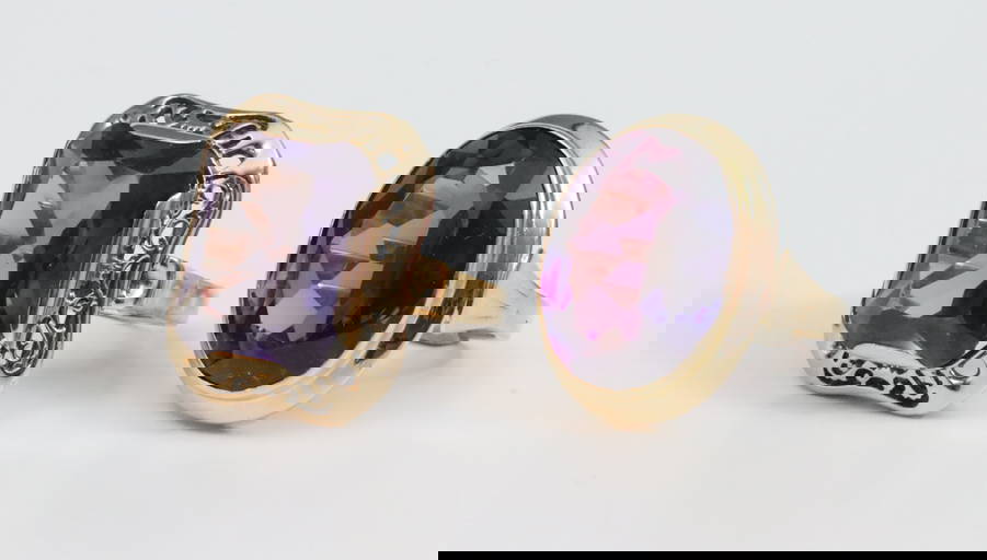 (2) Large 14k Purple Gemstone Rings