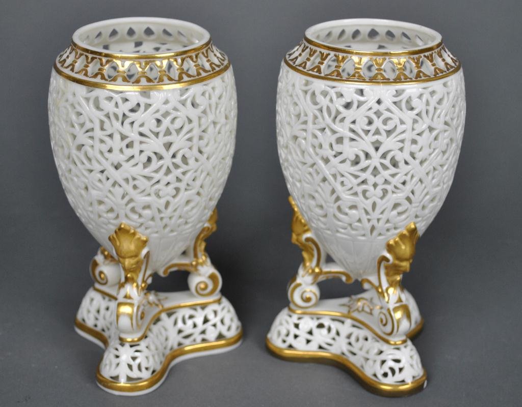 PAIR OF GEORGE GRAINGER RETICULATED VASES