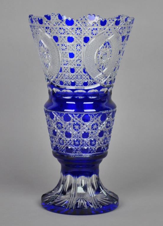 LARGE MEISSEN CUT GLASS OVERLAY VASE
