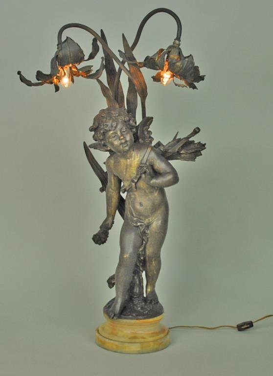 VICTORIAN SPELTER CUPID LAMP AFTER MOREAU