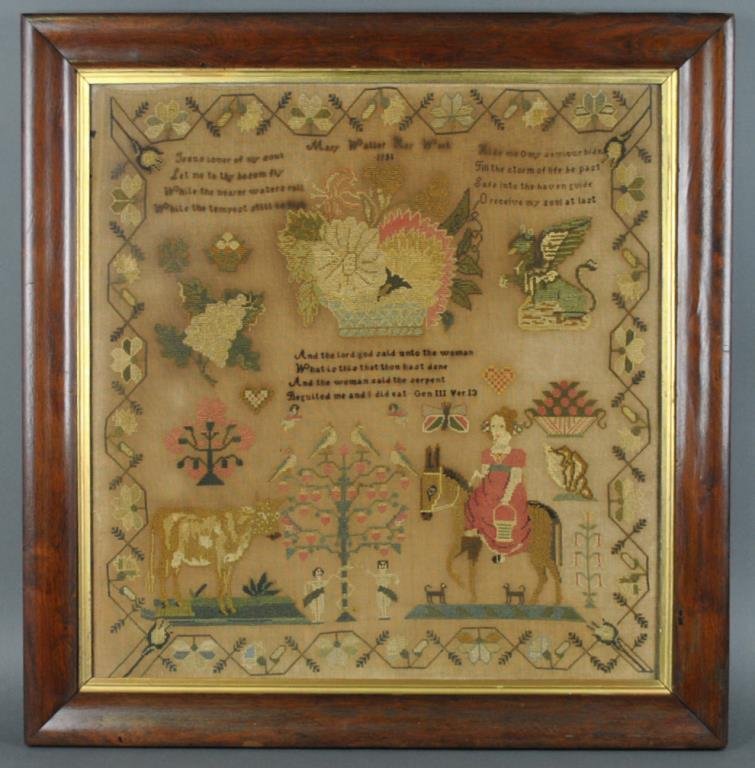 LARGE PICTORIAL NEEDLEWORK SAMPLER
