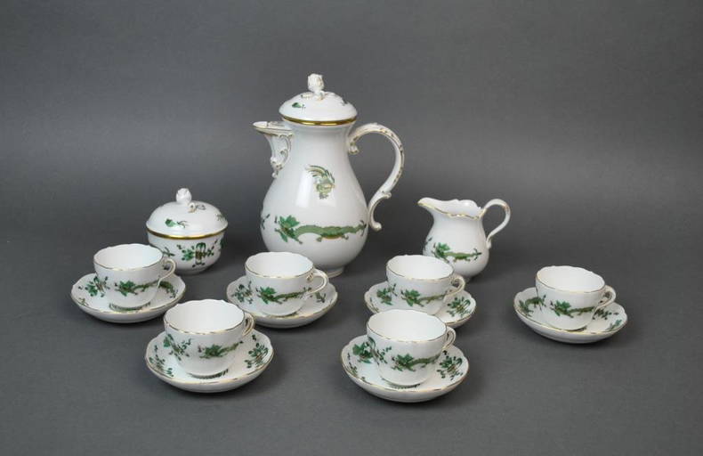 (15) Piece Meissen Green Dragon Tea Set