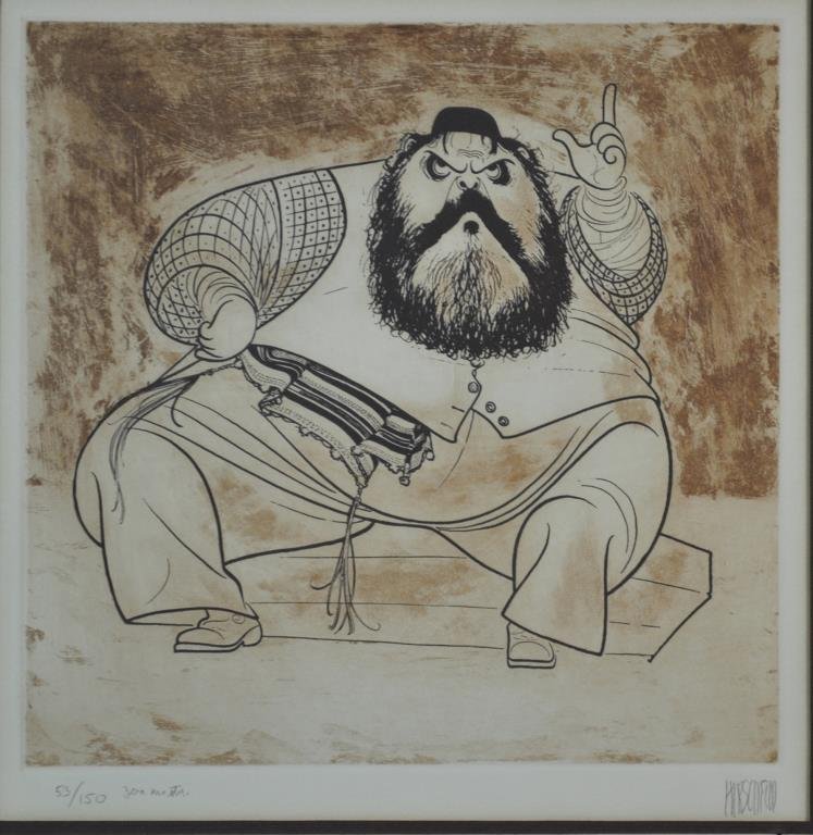 ABE HIRSCHFELD & ZERO MOSTEL SIGNED ETCHING
