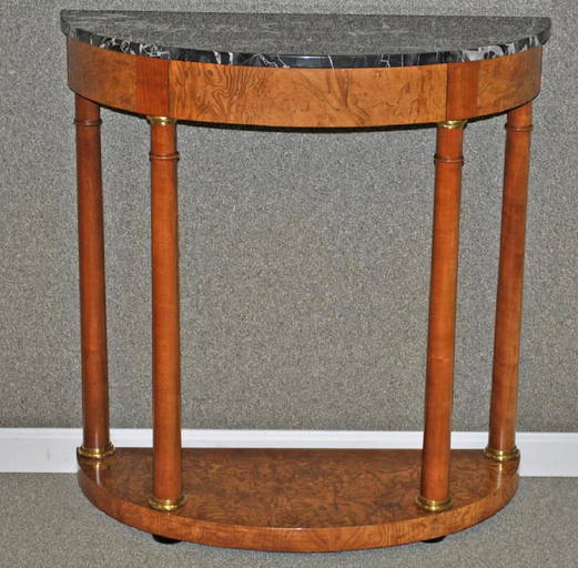 Baker Marble Top Burlwood Demi Lune Table