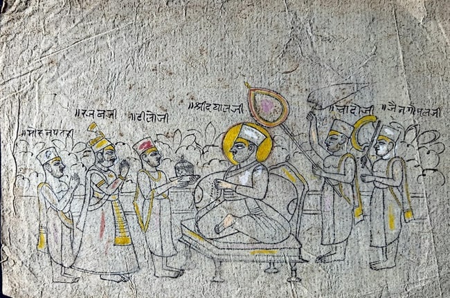 Shravak Honoring Jain Acharya – Devotional Jain Manuscript Folio Auction