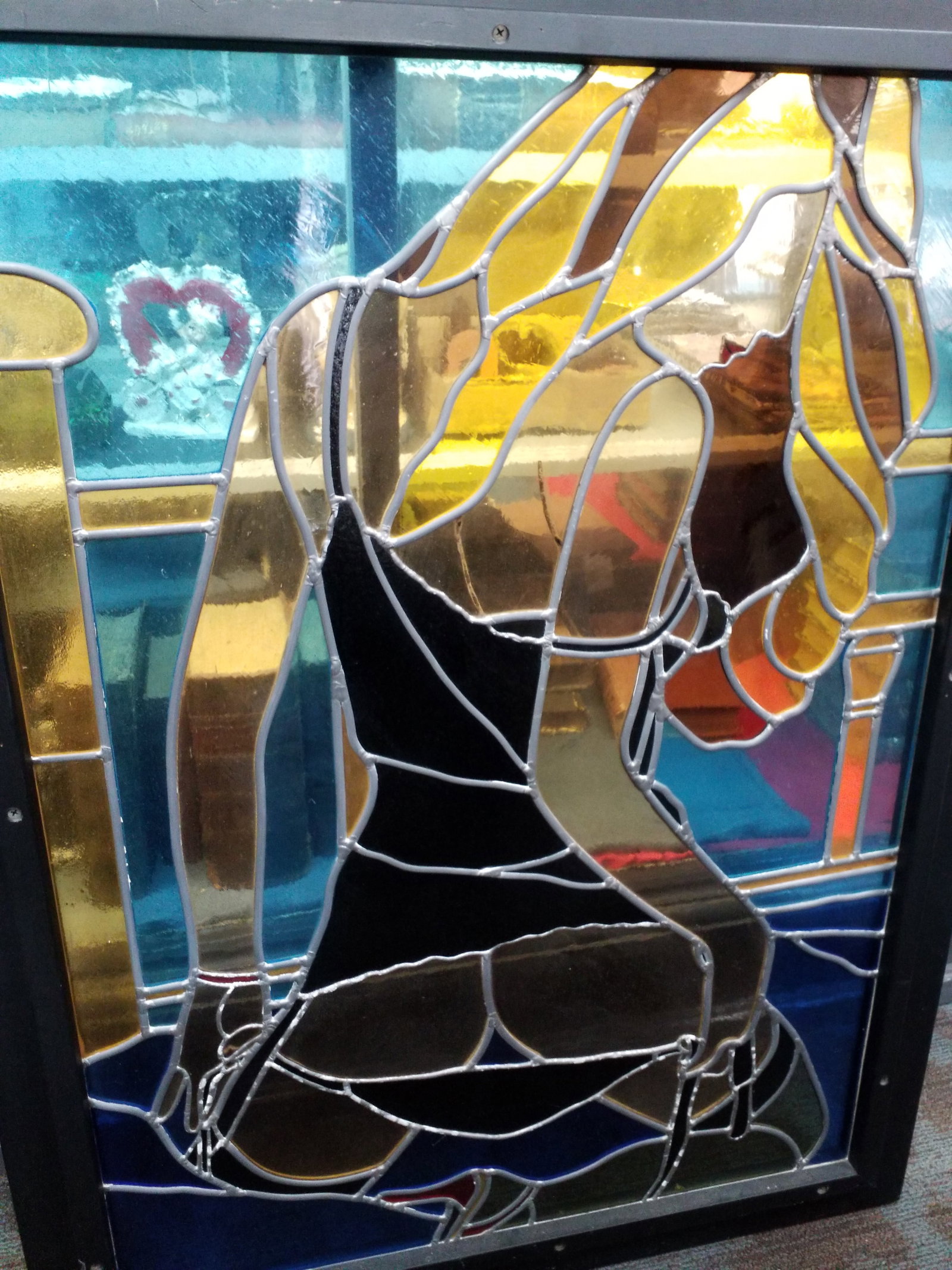 Incredible Heavy Risque Nude Woman Stained Glass Art Superbly Framed