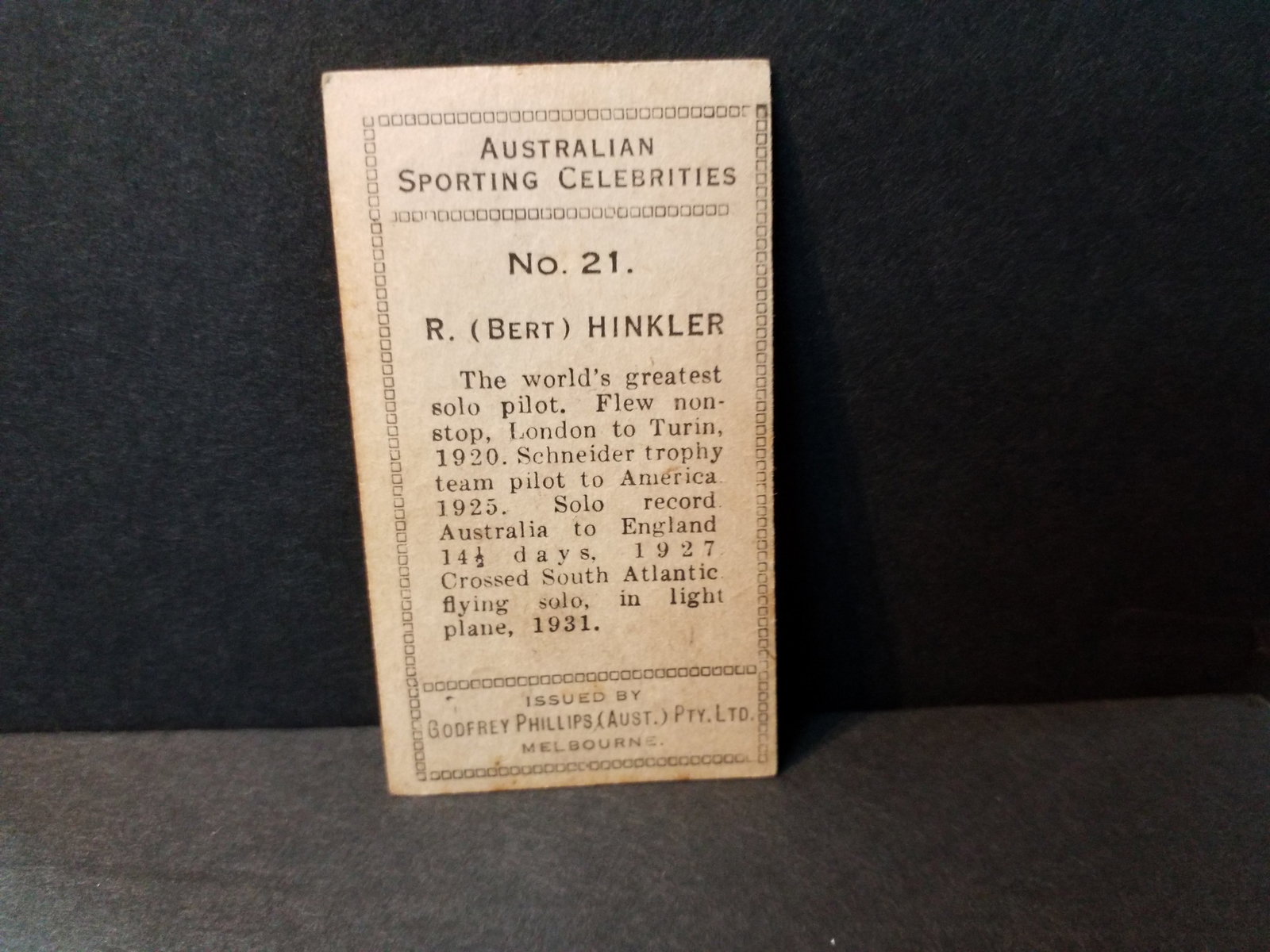 1932 Australian Sporting Celebrities Tobacco Card Godfrey Phillips B ...