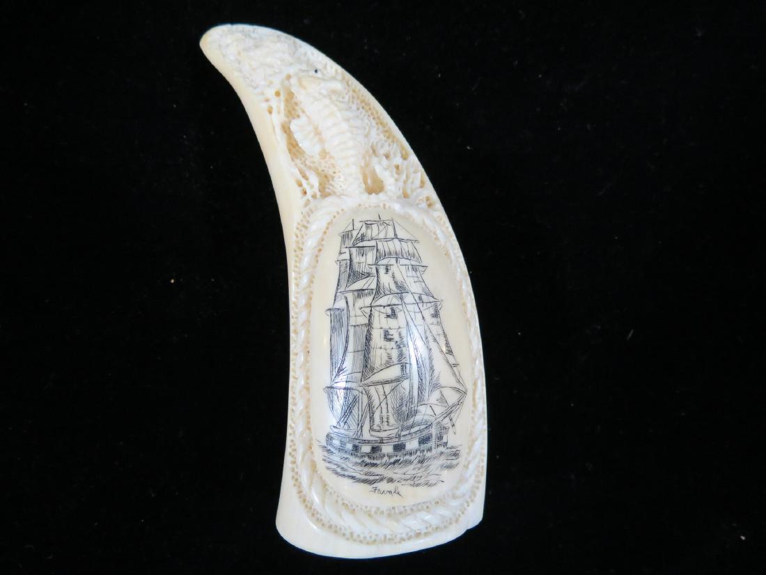Scrimshaw Engraved and Carved Whales Tooth Artist