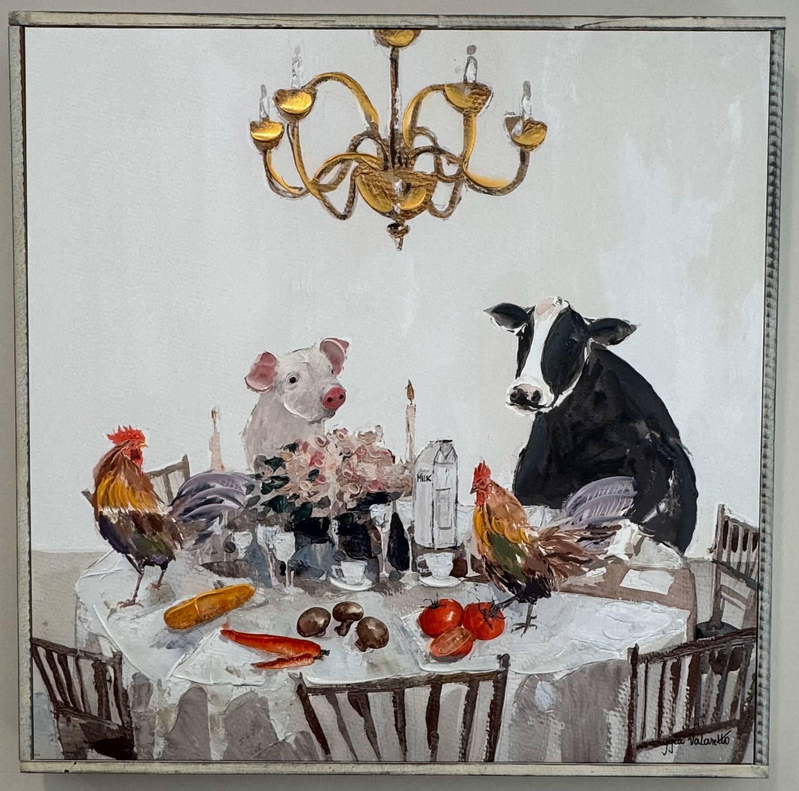 “dinner Guests” – Whimsical Farm Animal Table Scene Auction