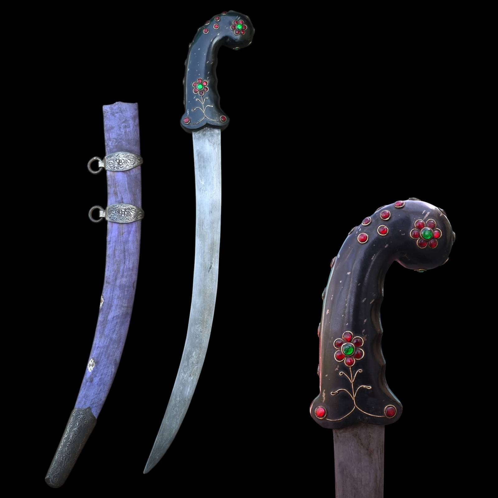 Mughal Islamic Black Agate Damascus Khanjar Dagger With Sheath Auction