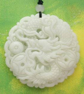 Chinese Jade Fortune Dragon Pearl Coins Amulet Auction
