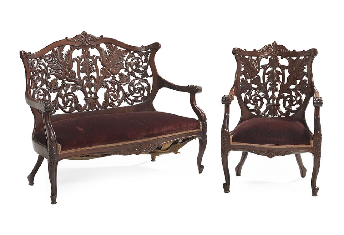 American Rococo Revival Mahogany Parlor Set