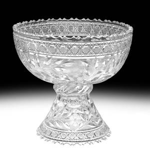 American Brilliant Cut Glass Punch Bowl On Stand