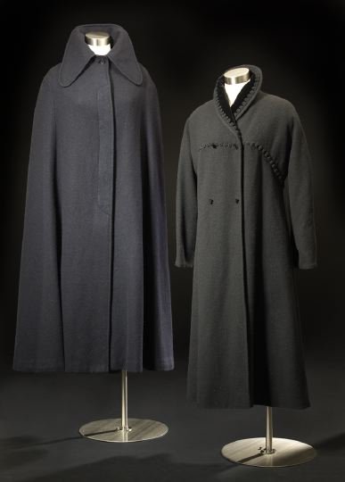 689: Navy Wool Cape and Charcoal Wool Coat