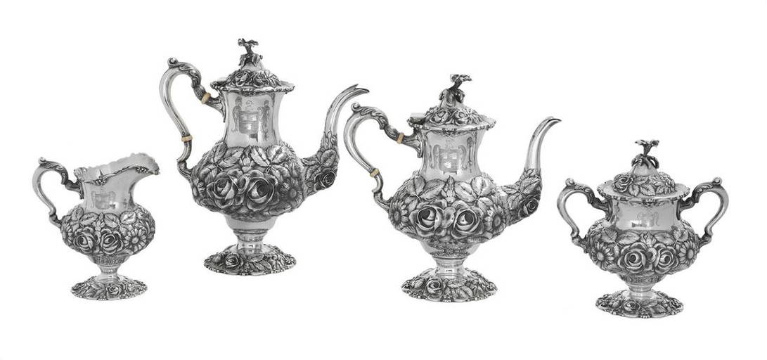Stieff Repousse Sterling Silver Tea Set