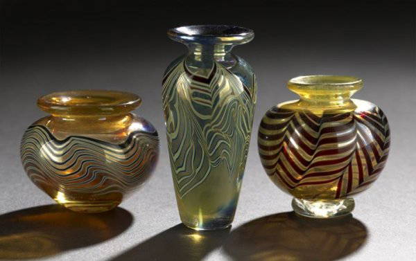 Trio Of Charles Miner Glass Cabinet Vases