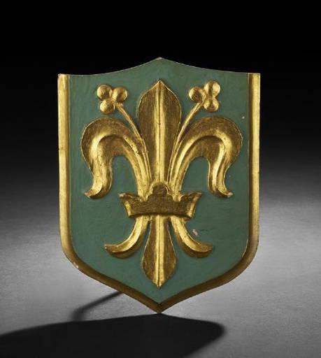 Florentine Carved And Painted Wooden Shield