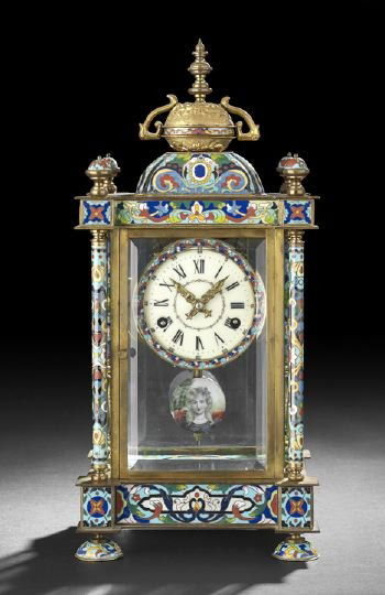 708: Elaborate Chinese Cloisonne Enamel Mantel Clock,