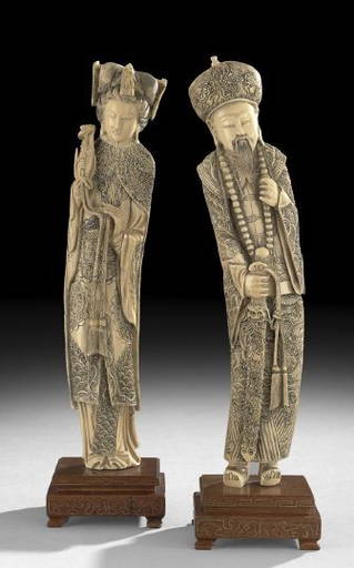 Chinese Carved Ivory Figures Of An Imperial Pair