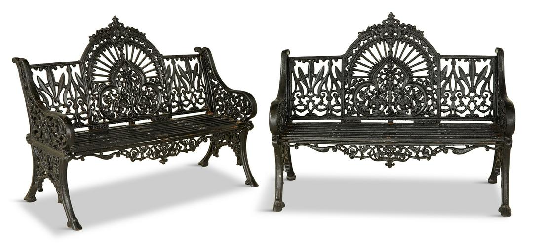 Pair Of Cast Iron "peacock" Benches