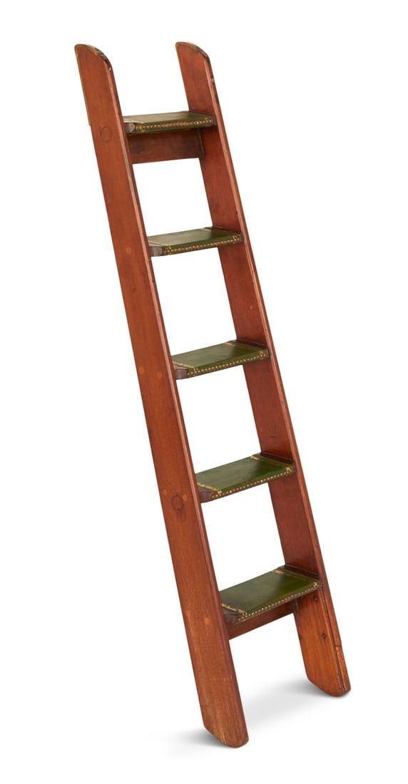 English Mahogany And Leather Library Ladder