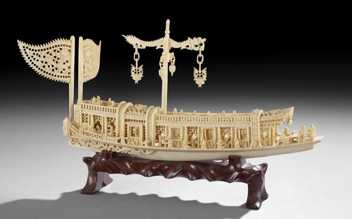 Chinese Carved Ivory Boat - Sep 08, 2013 | Clars Auction Gallery in CA