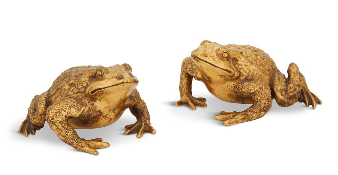 Pair Of Handsome Gilt-bronze Toads Auction