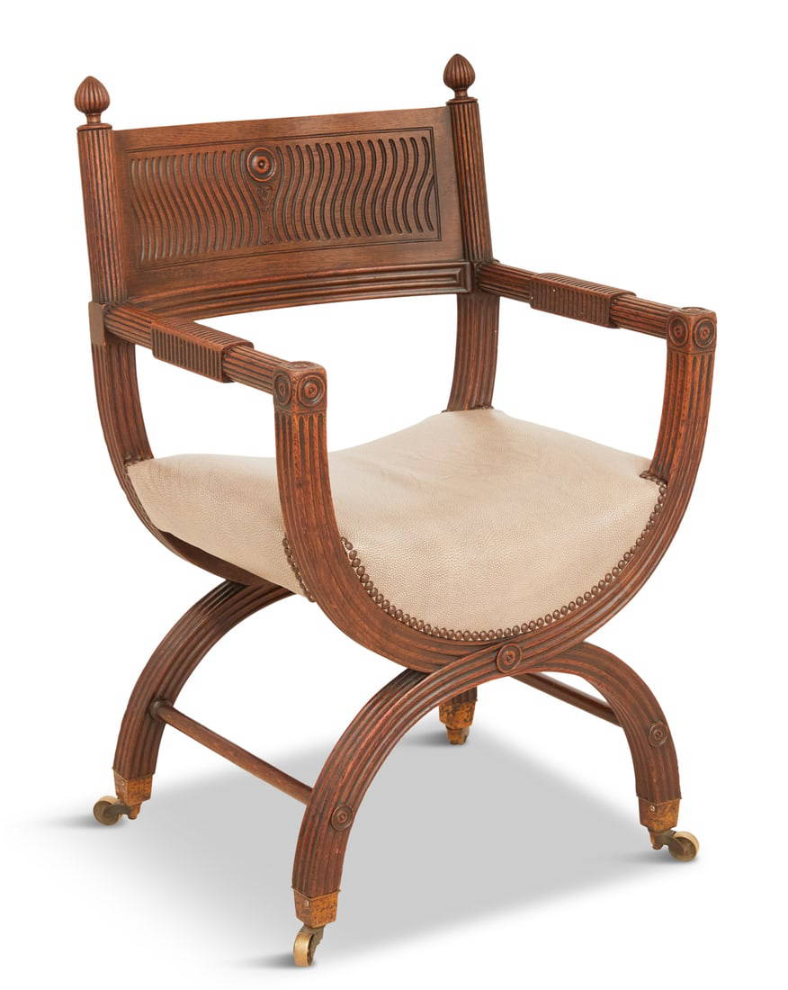 Regency-style Oak X-frame Chair Auction