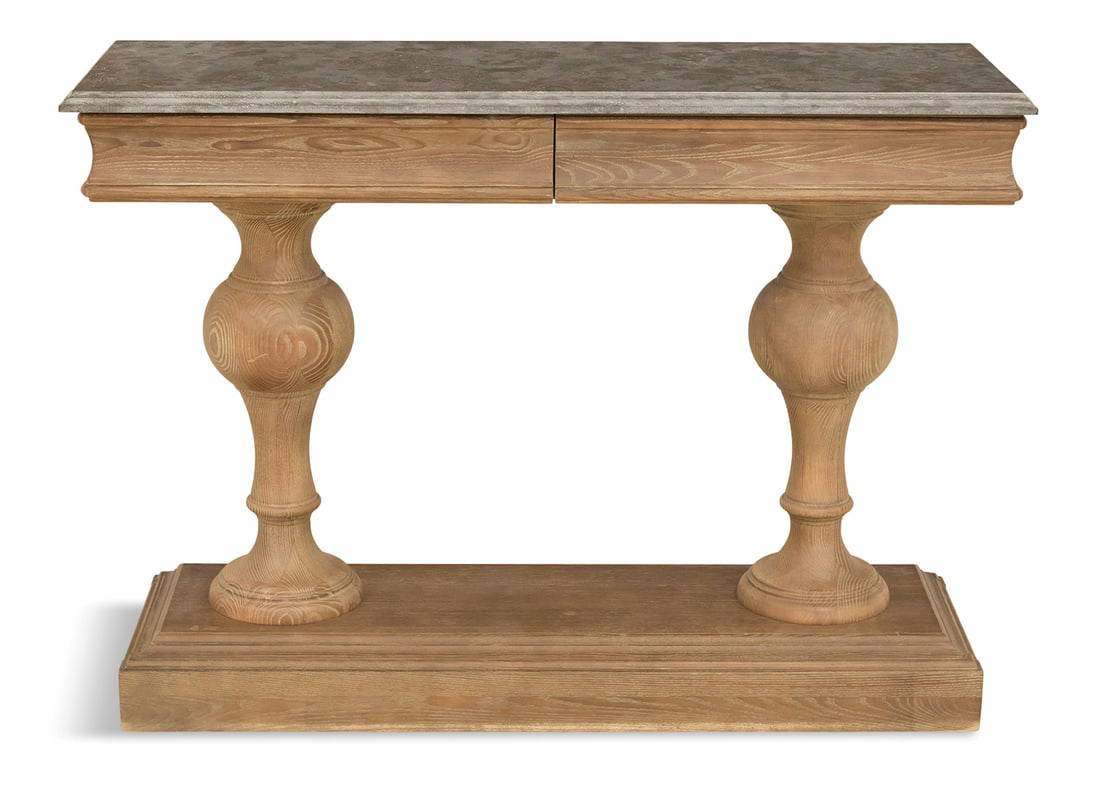 Arhaus Marble-top Limed Oak Console Table Auction
