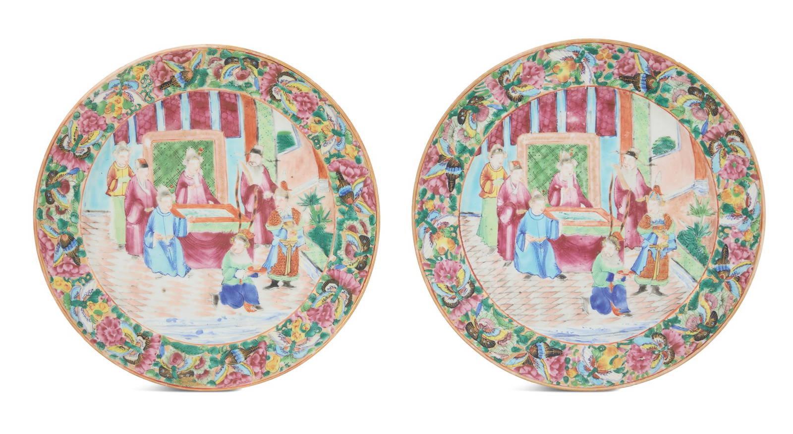 Pair Of Chinese Rose Canton Plates Auction