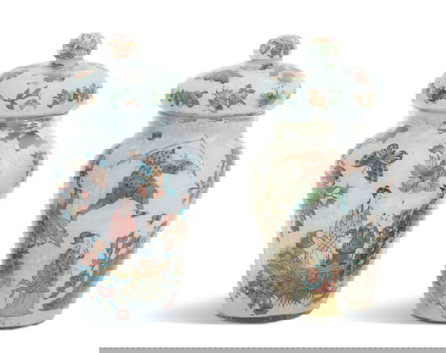 English Decalcomania Blown Glass Vases