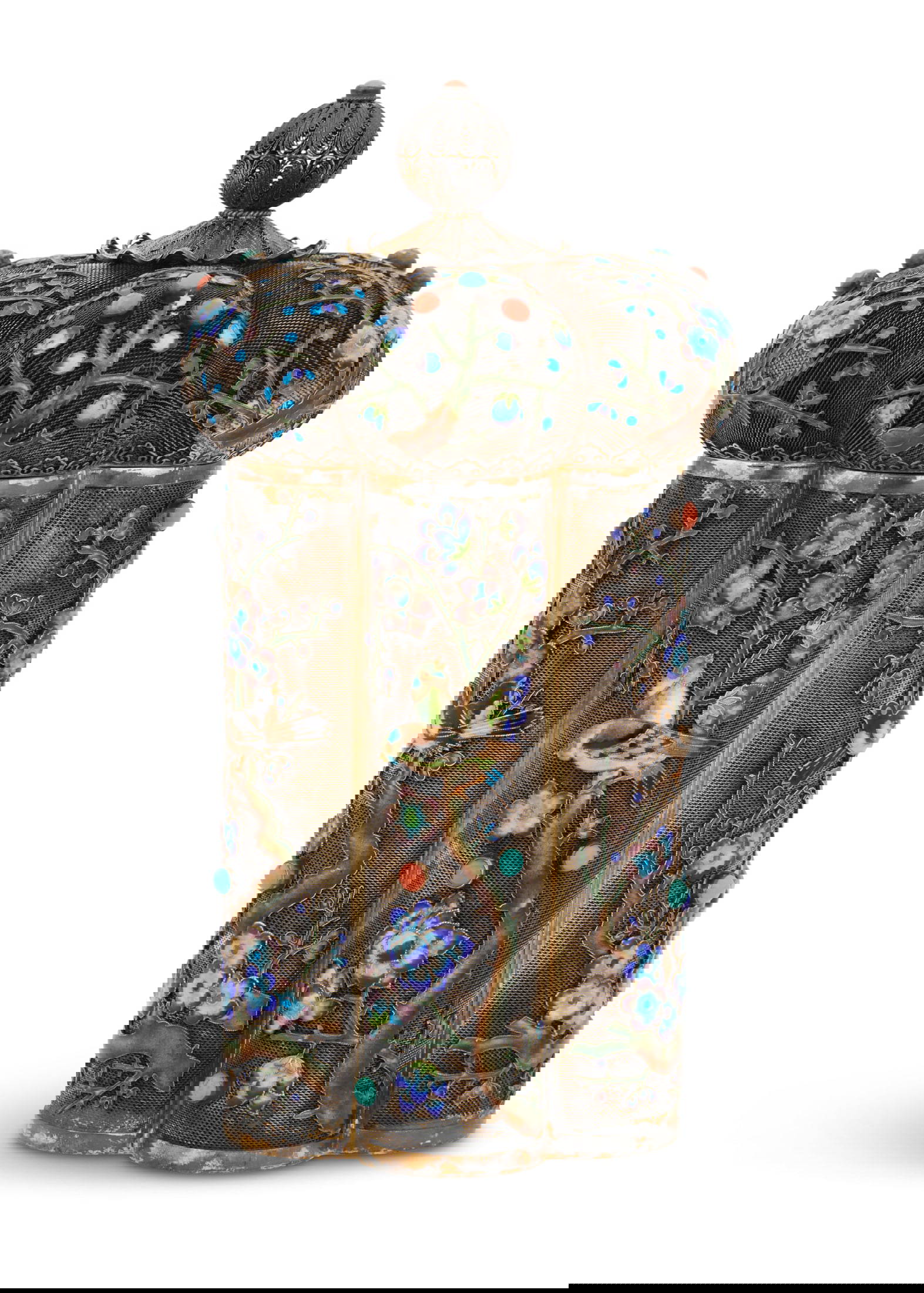 Chinese Export Silver Gilt Filigree And Enamel Tea Caddy Auction