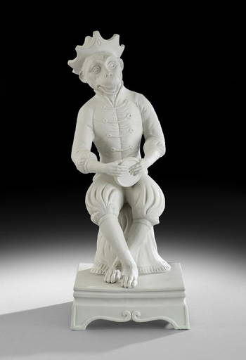 Parian Figure Of A Monkey With A Tambourine