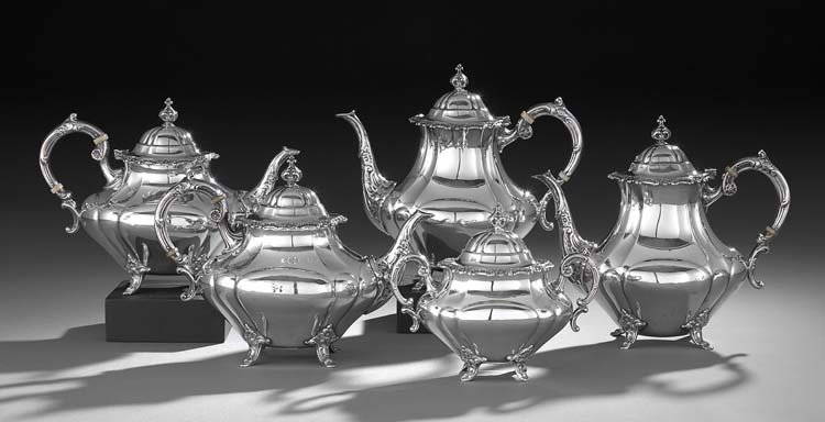 5 Pc.reed & Barton "georgian Rose" Silver Tea Set