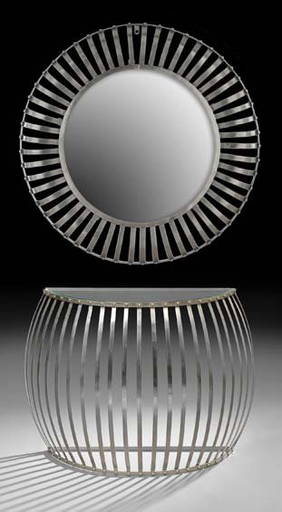 Steel And Glass Bull's Eye Mirror And Console