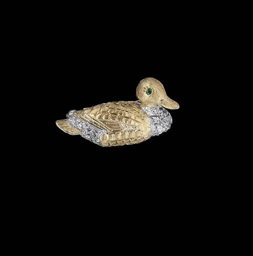 14 Kt. Gold, Diamond & Emerald Duck Brooch