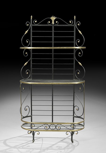Large Brass And Wrought Iron Baker's Rack