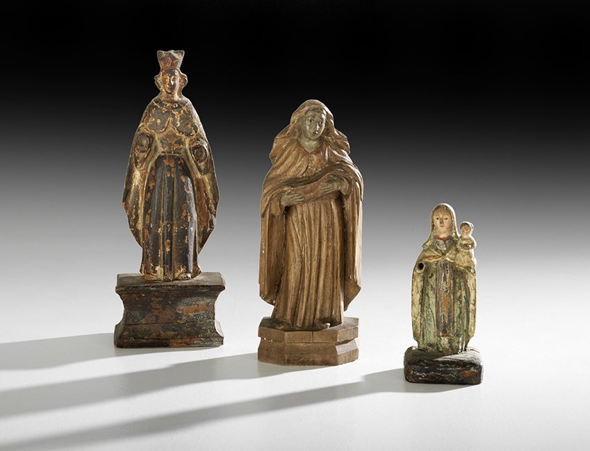 Collection of Three Carved Wooden Santos Figures