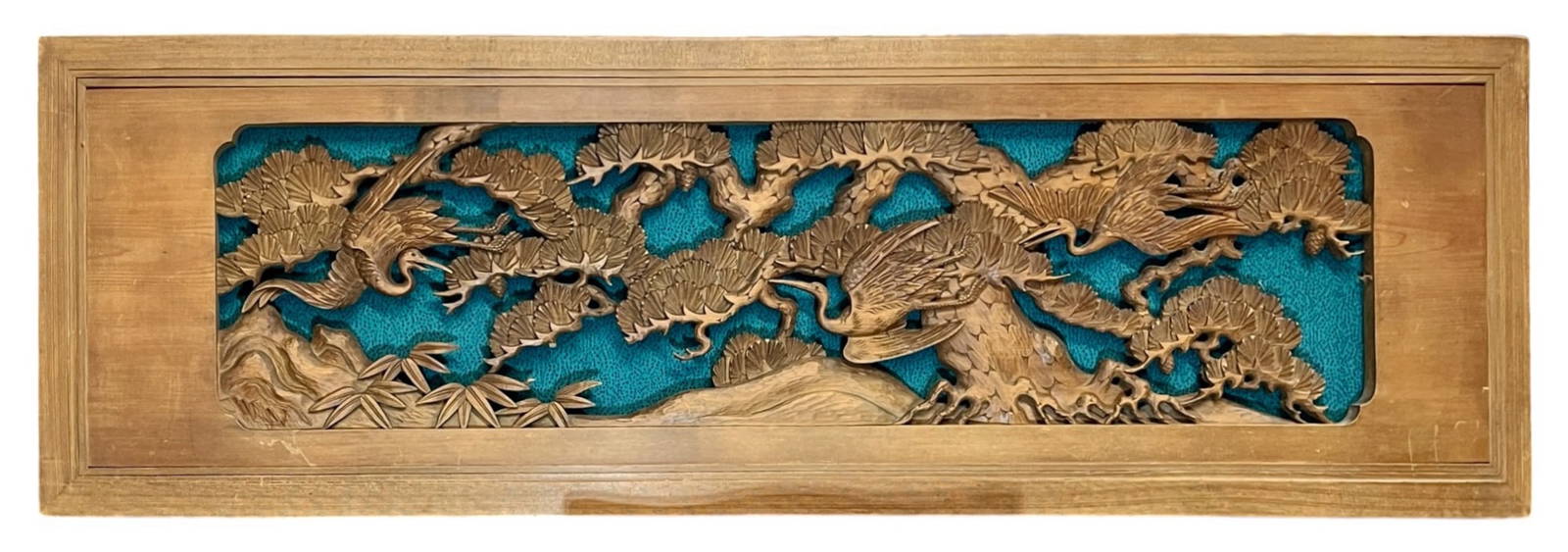 Antique Japanese Ranma W/ Hand Carved Flying Cranes & Pines Auction