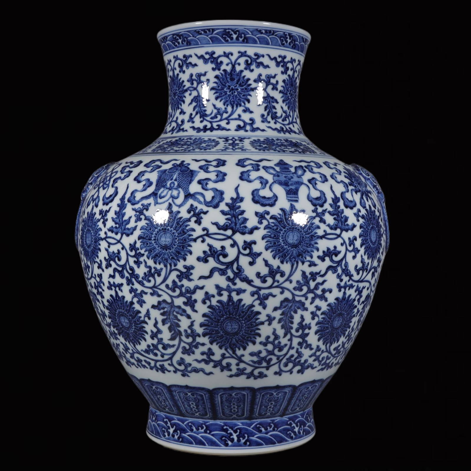 A Huge Blue And White Lotus And Eight Treasures Pattern Vase Auction
