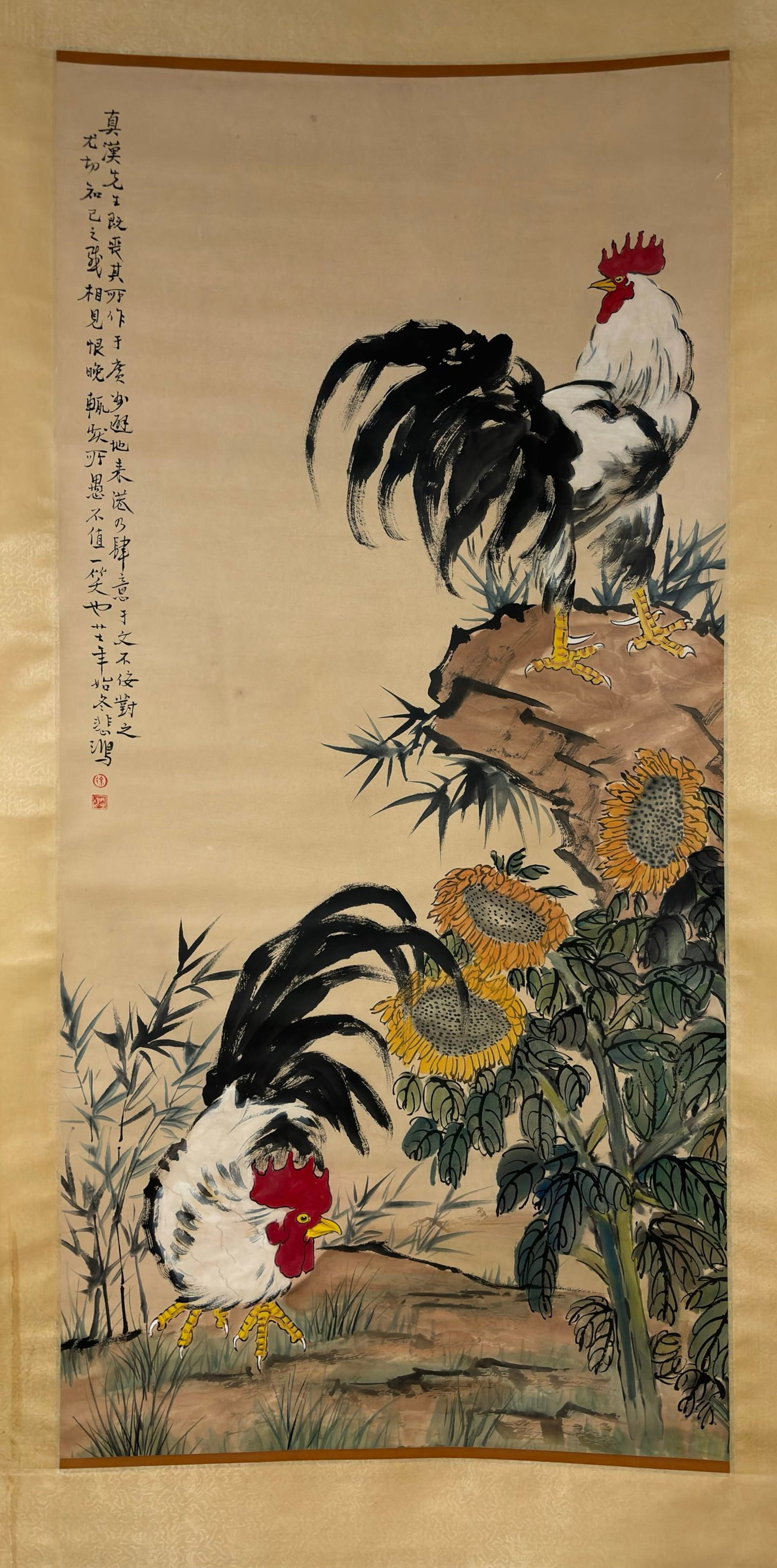 A Chinese Vertical Scroll Ink Painting Of Rooster On Paper,xu Beihong ...