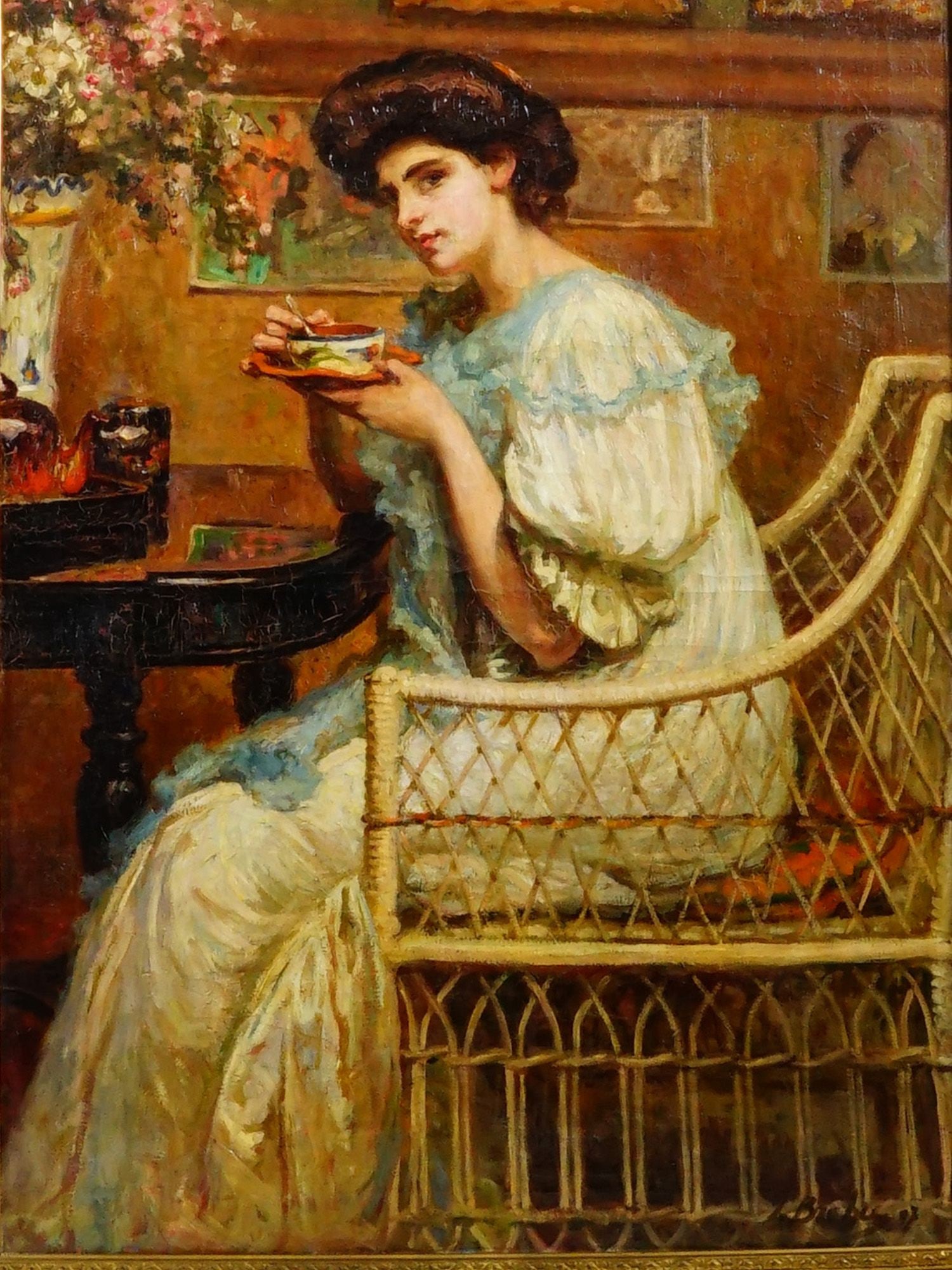 French Belle Epoque Oil On Canvas Interior Scene Painting Auction